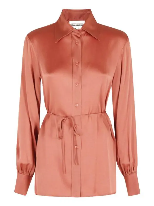 SEMICOUTURE Long-sleeved Collared Top With Waist Tie - Pink