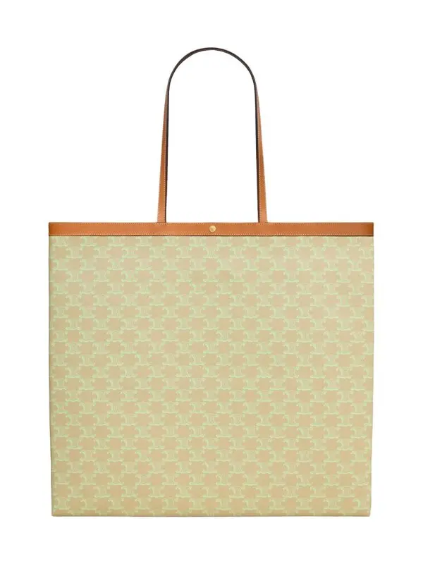 Celine Large Flat Shopper In Triomphe Canvas - Sand Castle/soft Lime
