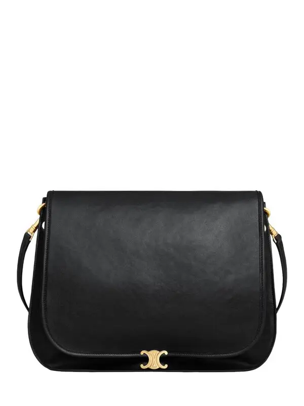 Celine Soft Triomphe Besace In Supple Shiny Lambskin - Black