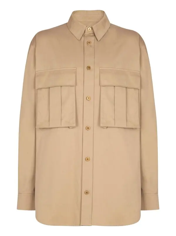 Balmain Safari Collared Long-sleeve Shirt - Nude