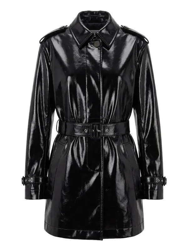 Gucci Velvet Effect Leather Trench Coat - Black