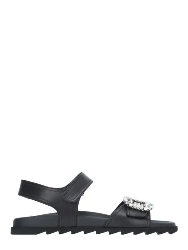 ROGER VIVIER Slidy Viv Strass Flat Sandals - Black