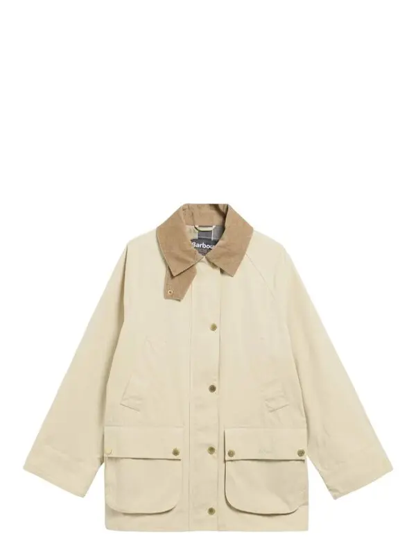 Barbour Glynis Casual Jacket With Cord Collar And Studded Placket - Pale Khaki / Dress