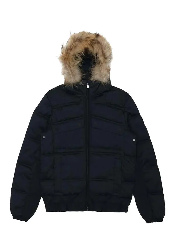 EA7 Quilted Logo Patch Fur Hooded Jacket - White