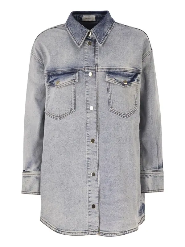 Fabiana Filippi Distressed Denim Boyfriend Shirt - Gray