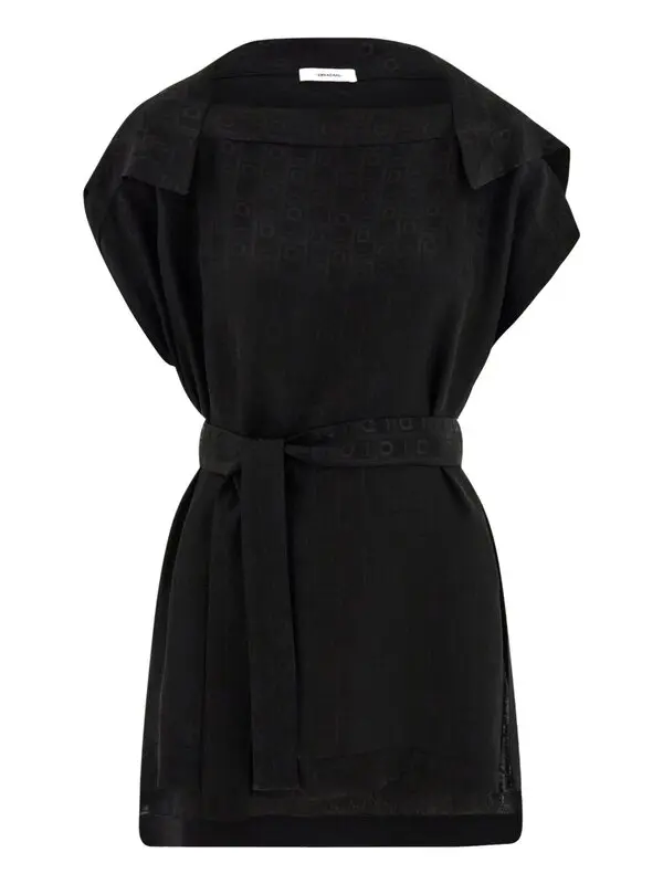 FERRAGAMO Monogram Jacquard Silk Blouse - Black