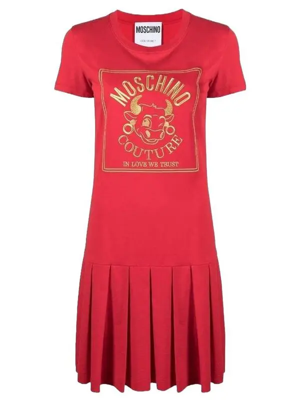 Moschino Embroidered T-shirt Dress - Red