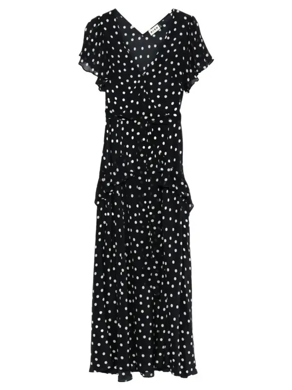 Rixo Evie Frill Dress In Polka Dot - Black
