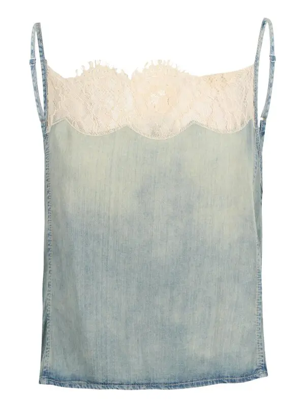 DIESEL® De-mery Lace-trim Denim Top - Gray