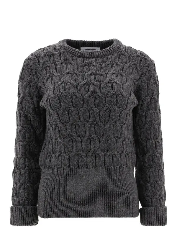 Thom Browne Criss-cross Cable Knit Jumper - Medium Gray