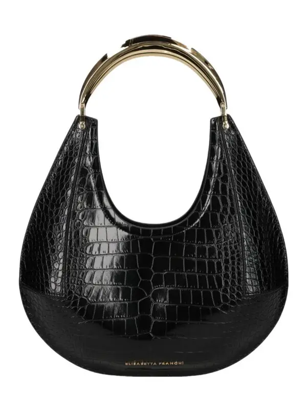 Elisabetta Franchi Medium Hobo Bag With Gold-plated Hoop Handle - Black