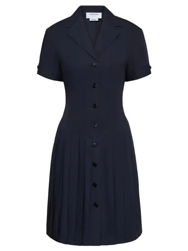 Thom Browne Buttoned Pleated Midi Dress - Navy