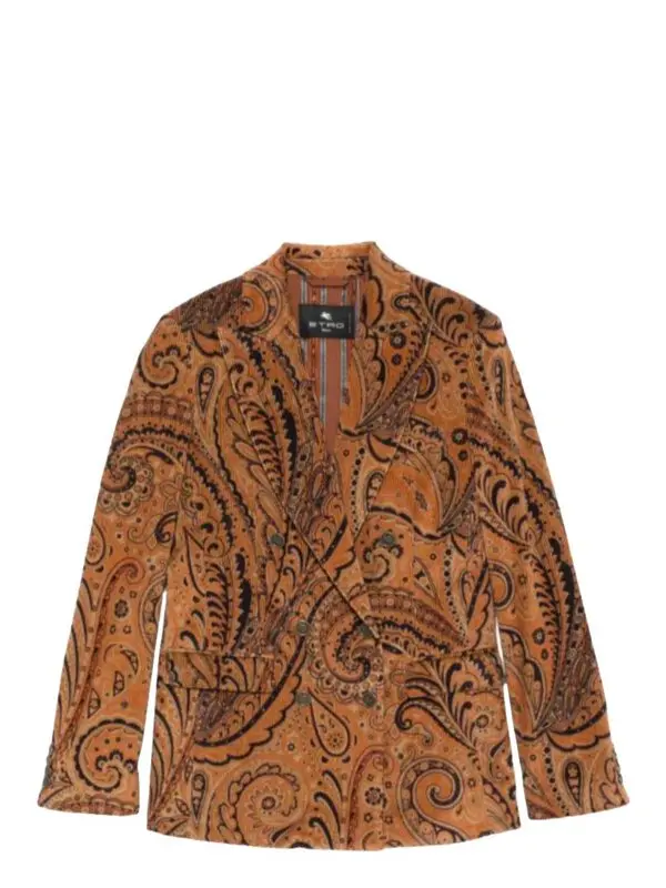 Etro Paisley Jacquard Double-breasted Corduroy Blazer - Orange