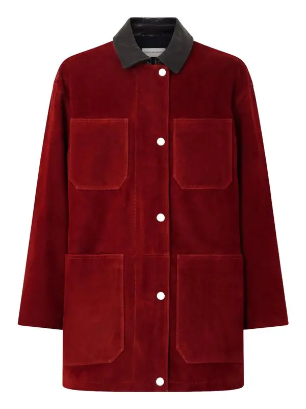 Nour Hammour Barn Suede Jacket With Leather Trim - Red