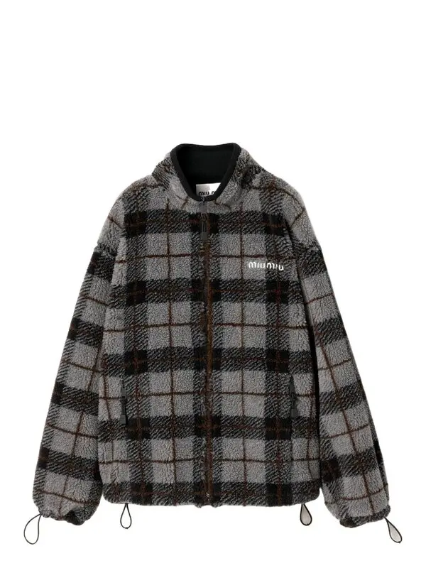 Miu Miu Checked Fleece Jacket - Gray/black