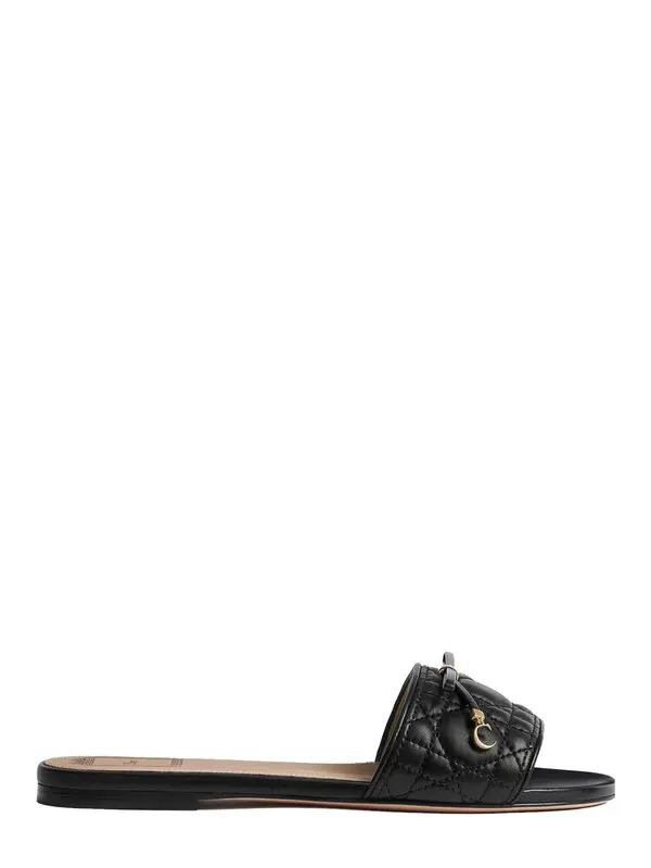 Dior Quilted Lambskin Slide Flat Sandals With Gold-finish Hardware - Black