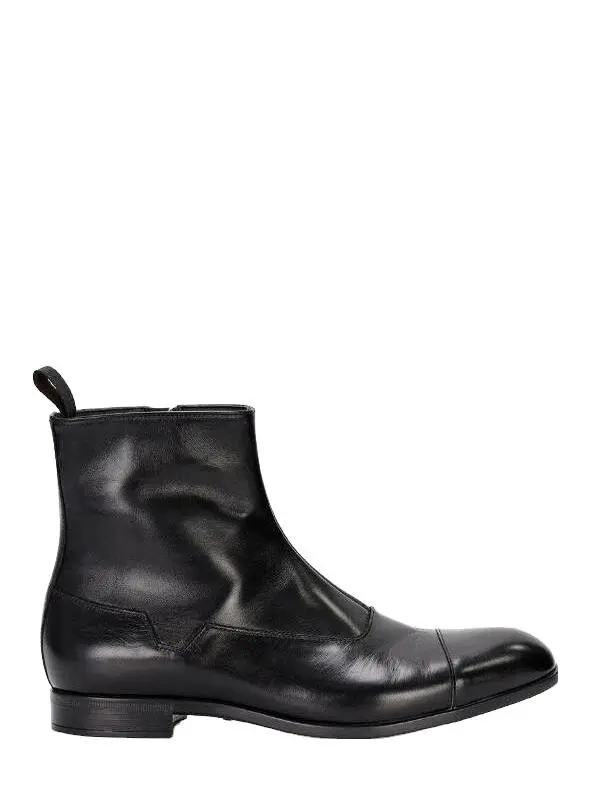 Emporio Armani Leather Zip-up Ankle Boots - Black