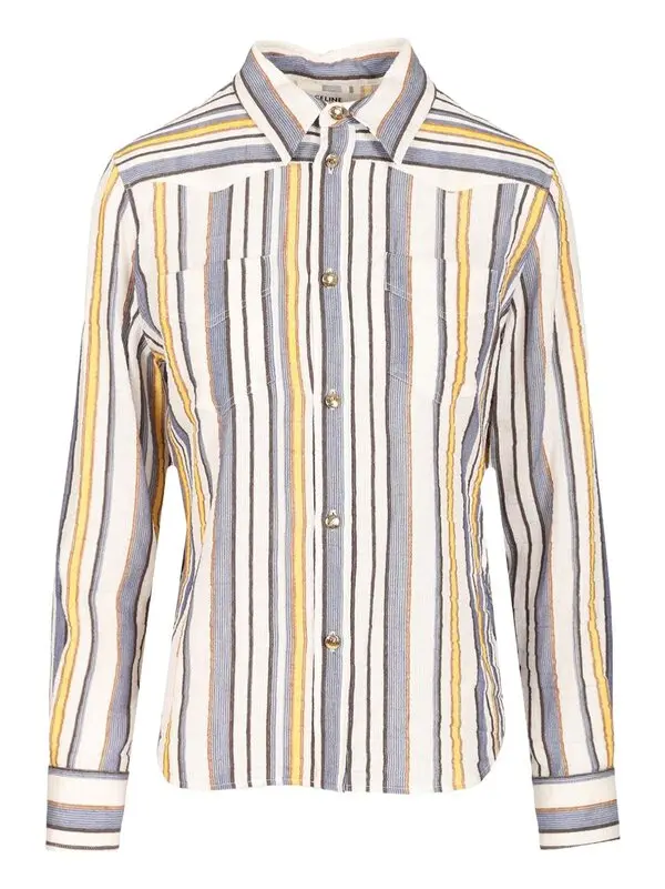 Celine Lapel Long Sleeve Shirt With Graphic Print - White
