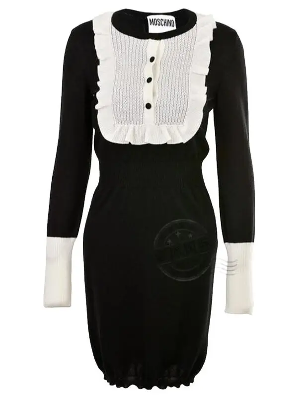Moschino Round Neck Long Sleeve Dress With Button Detail - Black