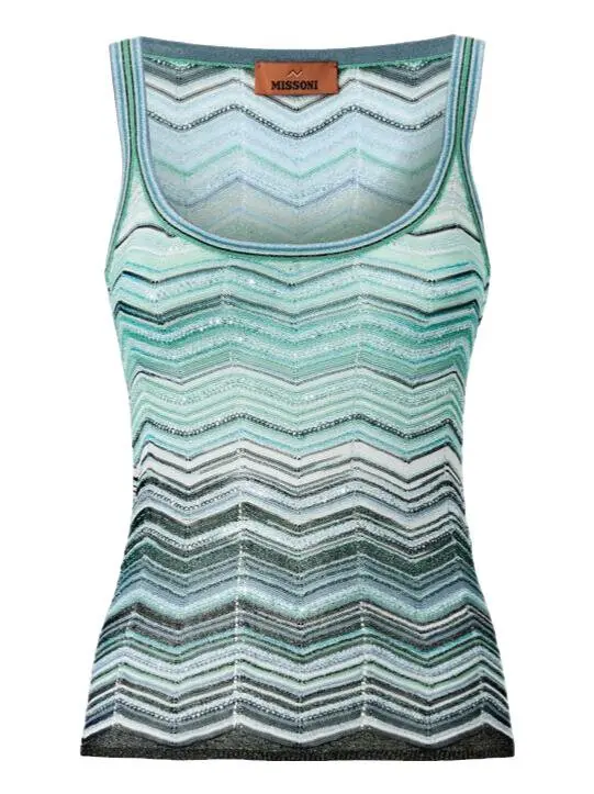 Missoni Sleeveless Chevron Knit Tank Top - Greenish-brown