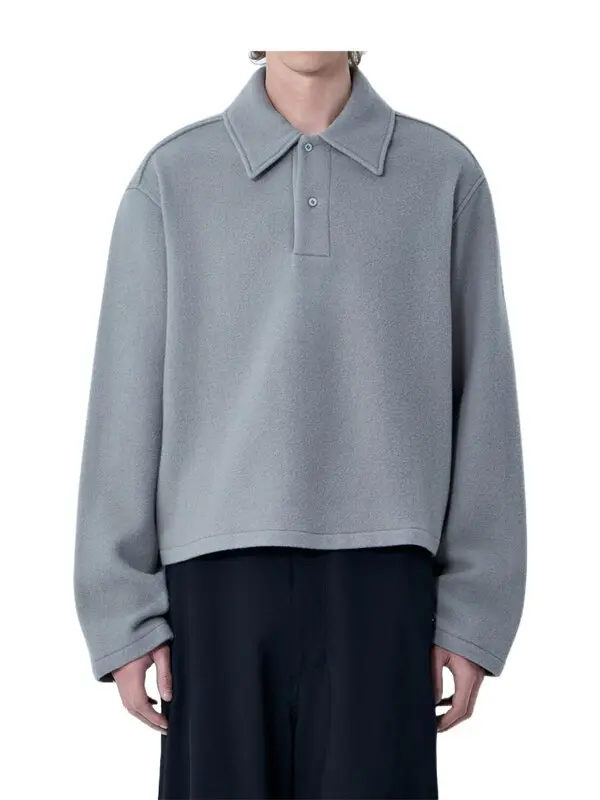 RIER Oversized Wool Collar Polo Shirt - Gray