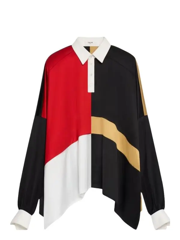 Celine Polo Shirt In Viscose Satin - Black
