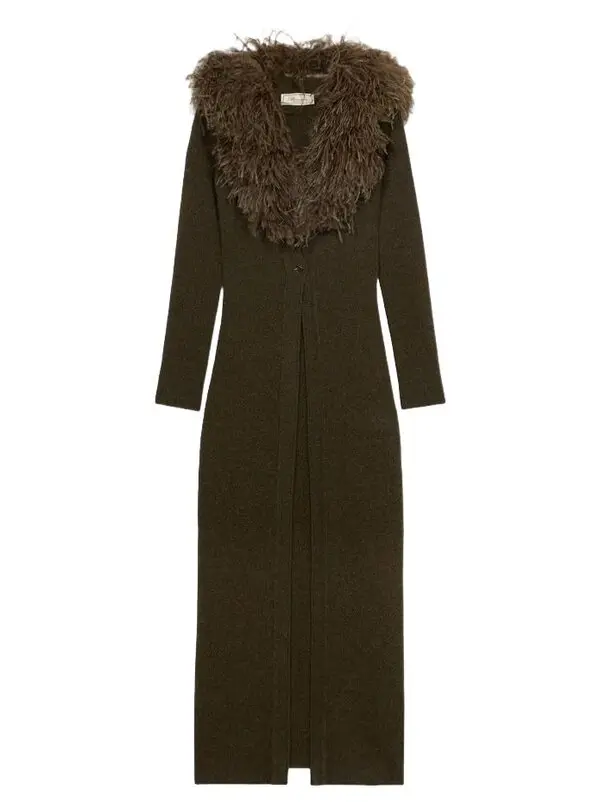 Blumarine Shearling Detailed Ribbed Maxi Dress - Green