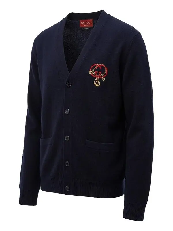 Gucci Embroidered Wool Cardigan - Dark Blue