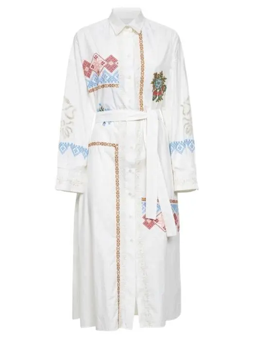 Max Mara Floral Embroidered Midi Shirt Dress - White
