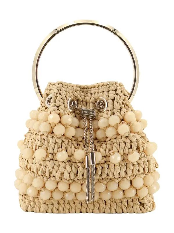 JIMMY CHOO Bon Bon Beaded Bucket Bag - Nude