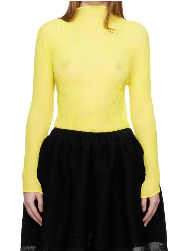 Issey Miyake Pleated Turtleneck Blouse - Yellow