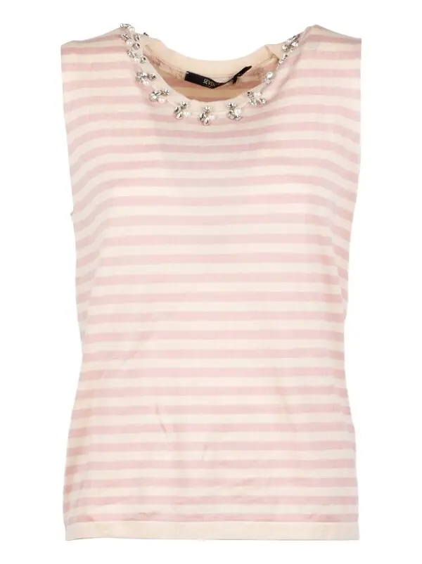 Seventy Embellished Striped Sleeveless Top - Pink And Beige
