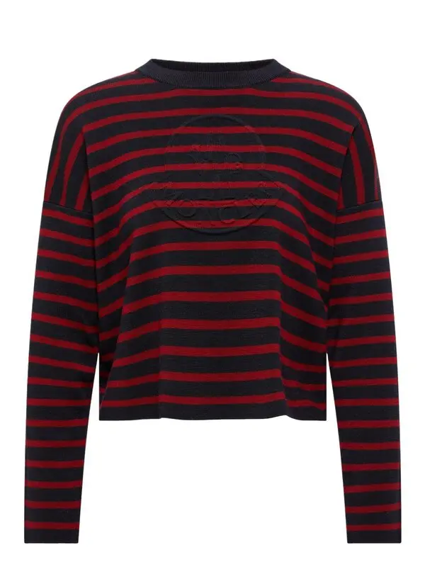 Moncler Striped Wool Sweater With Embossed Logo - Blue  Red