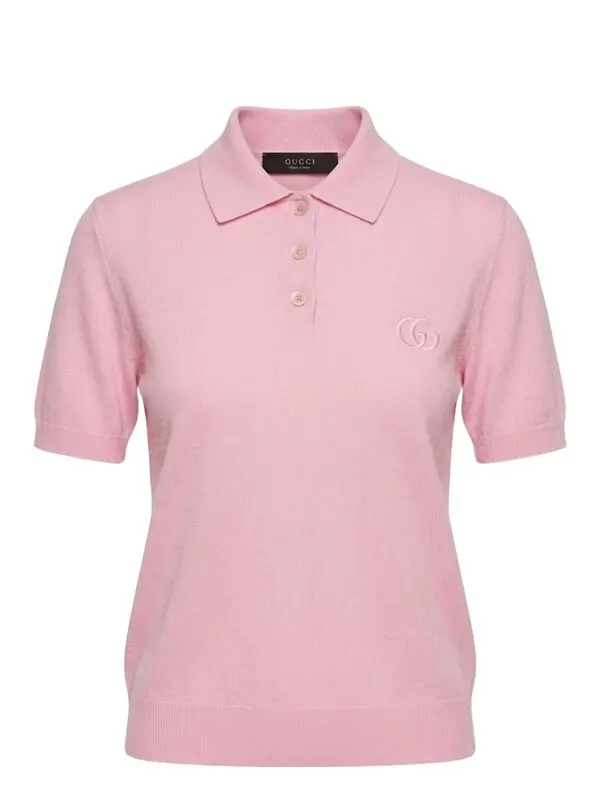 Gucci Embroidered Wool Knit Polo Shirt - Light Pink