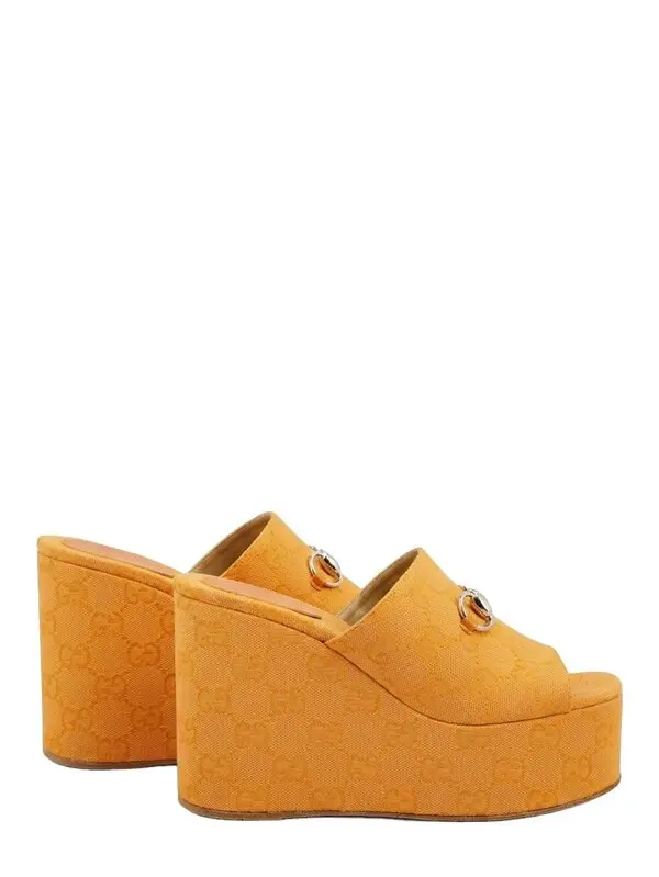Gucci Horsebit Detailed Slip-on Wedge Mules - Orange