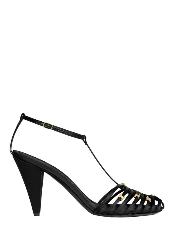 Celine Satin Cage Heeled Sandals - Black