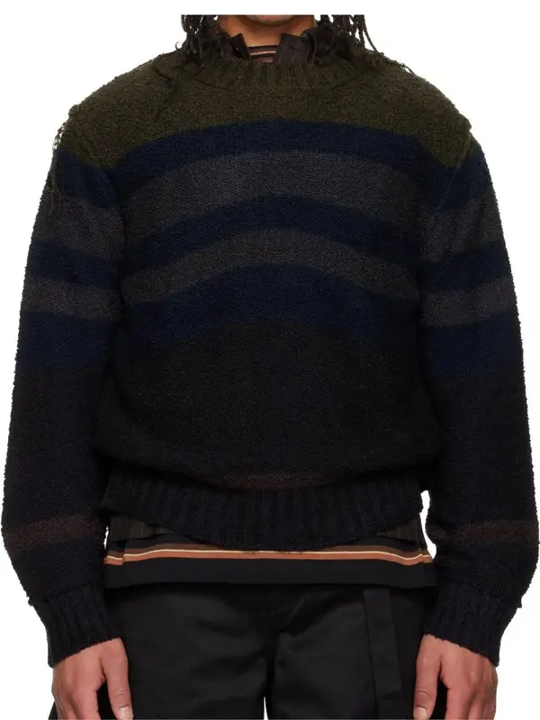 Sacai Striped Knit Pullover Sweater - Black