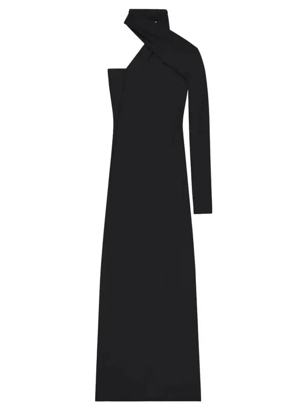 COURREGES Asymmetrical High Neck Wrapped Jersey Maxi Dress - Black