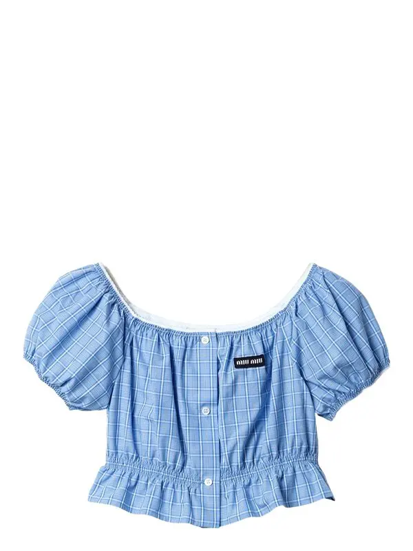 Miu Miu Checked Poplin Cropped Top - Light Blue