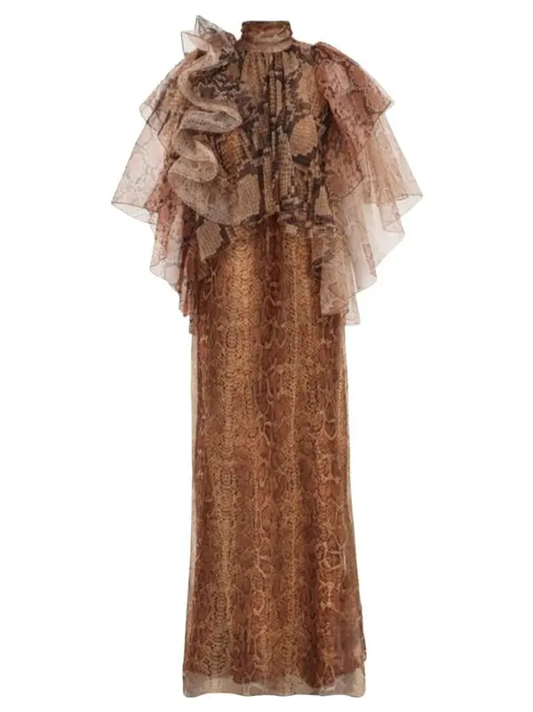 Zimmermann Ruffle-trimmed Snake-print Maxi Dress - Brown