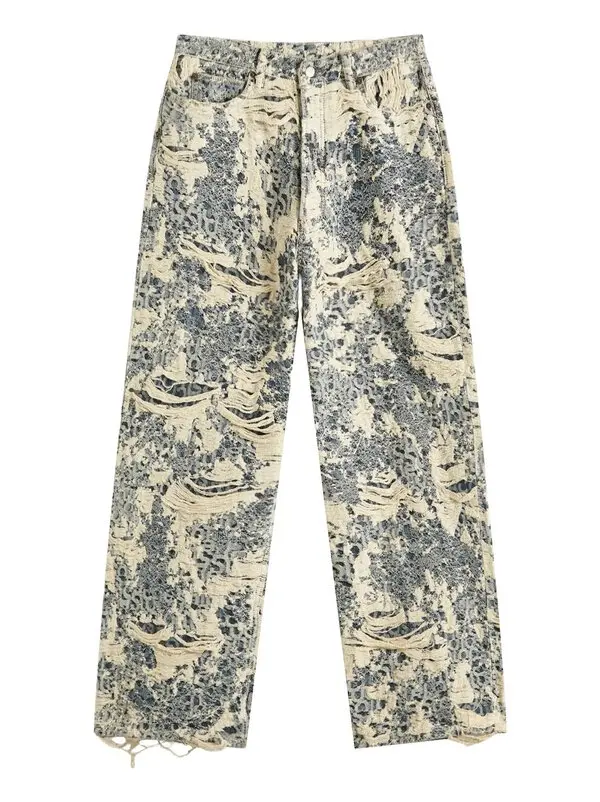 Acne Studios Straight Leg Jeans With Shredded Details - Nude