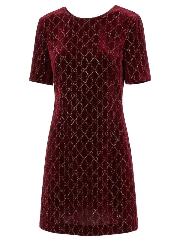 Gucci Gg Crystal Embroidered Velvet Dress - Gucci Encora Red