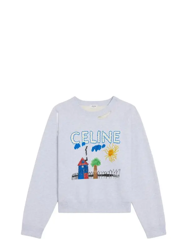 Celine Regular Sweatshirt In Cotton Fleece - Light Gray/multicolour