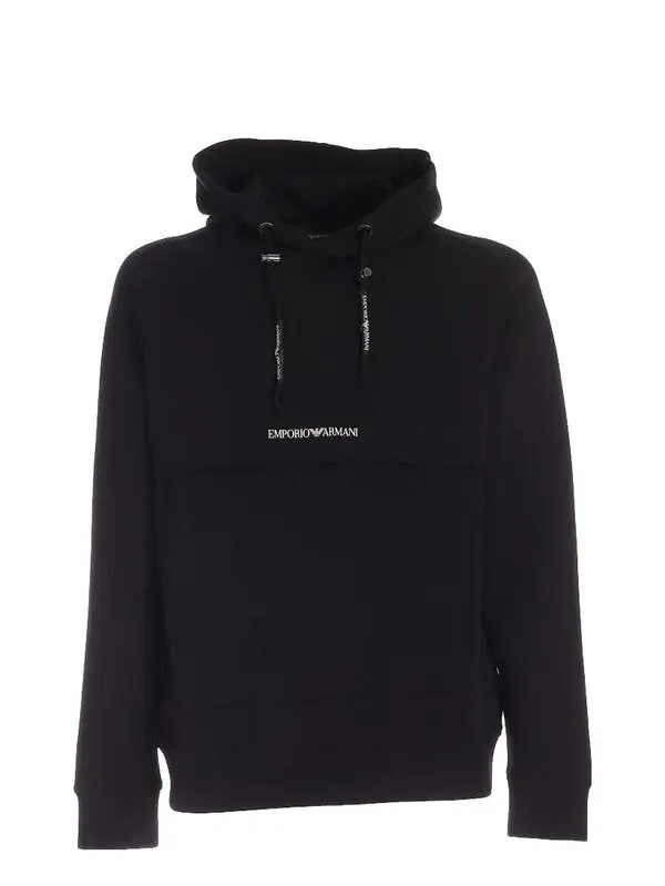Emporio Armani Hooded Sweatshirt With Printed Logo - Black