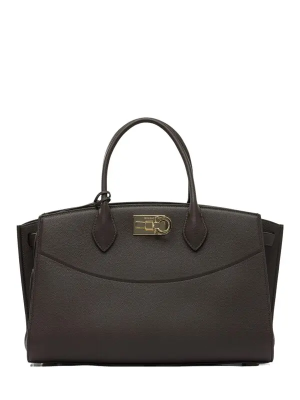 FERRAGAMO Double Handle Tote Bag With Logo Charm - Brown