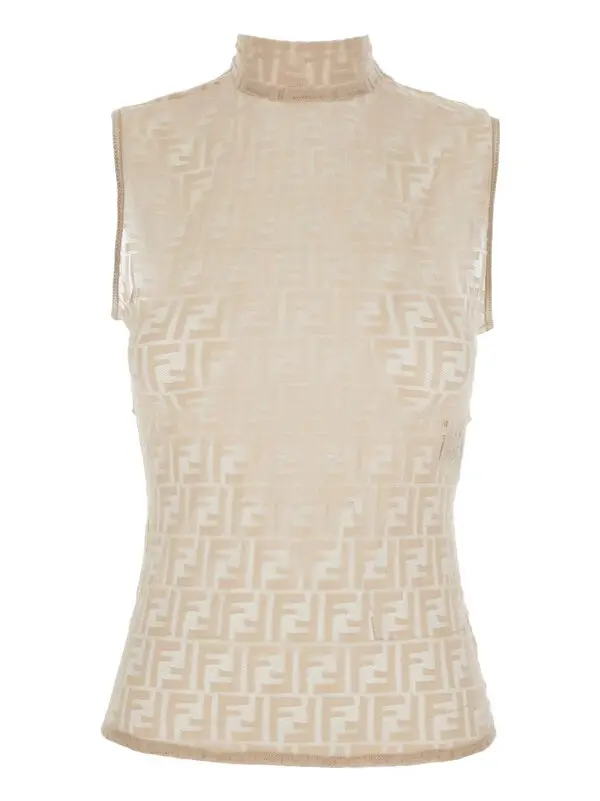 Fendi Monogrammed High-neck Sleeveless Top - Nude