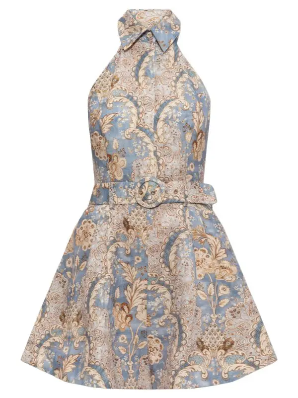 Zimmermann Floral Printed Belted Backless Mini Dress - Nude