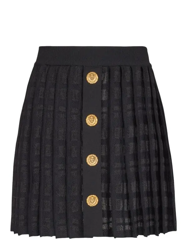 Balmain Pleated Button-detailed Flared Skirt - Black