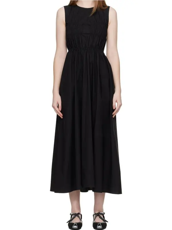Cecilie Bahnsen Sleeveless Midi Dress With Pleats And Tie Back - Black