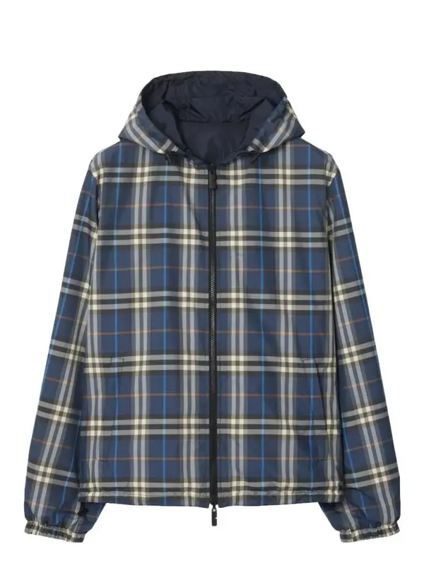 Burberry Checked Hooded Reversible Jacket - Blue